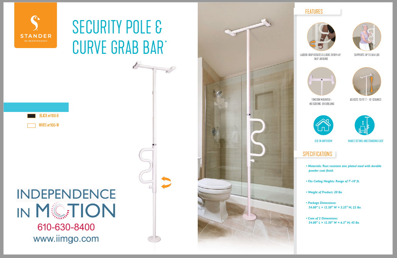 Security Pole & Curve Grab Bar - Independence In Motion